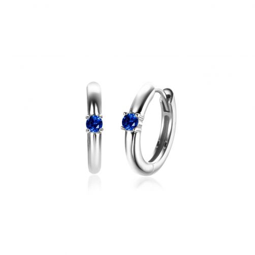SEPTEMBER oorringen 13mm zilver met geboortesteen blauw saffier zirconia