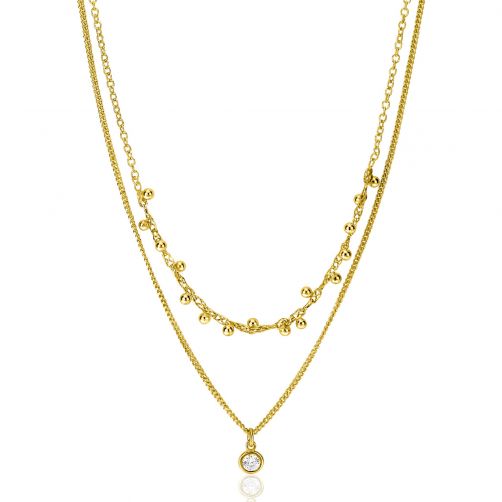 ZINZI gold plated zilveren multilook ketting met ronde zetting witte ...