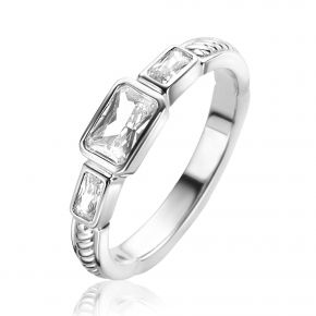 ZINZI zilveren luxe ring met rechthoekige witte zirconia in een ...